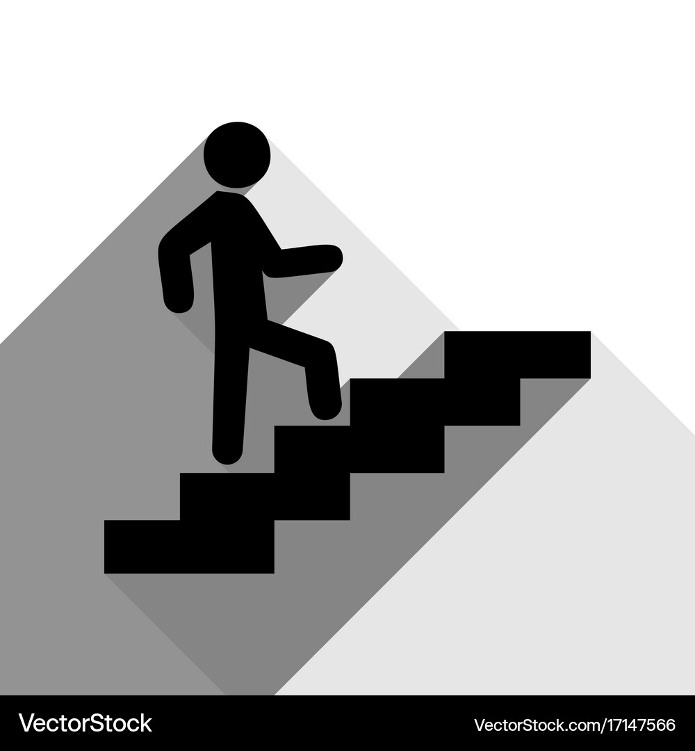 Man on stairs going up black icon Royalty Free Vector Image