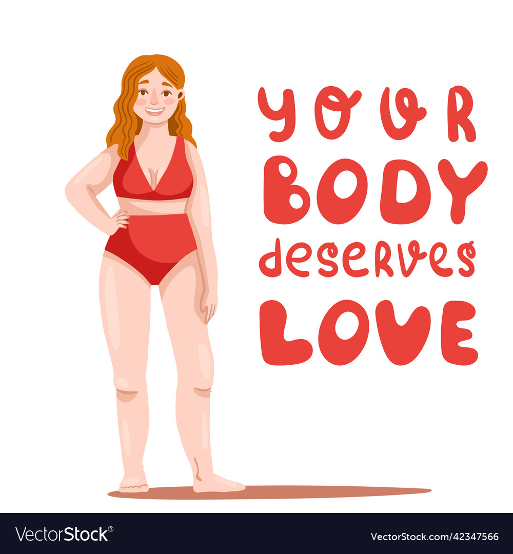Red Haired Girl In A Red Bathing Suit Lettering Vector Image