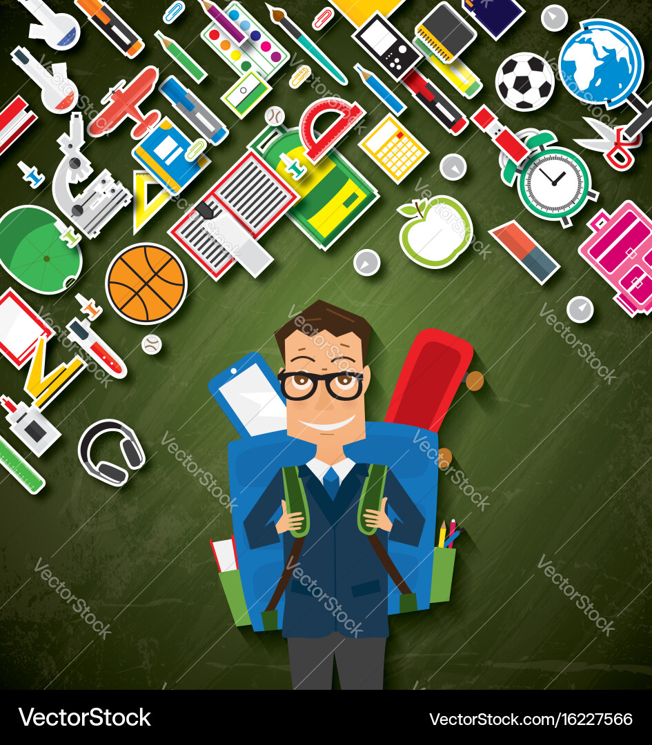 Smiling young school boy in uniform with blue Vector Image