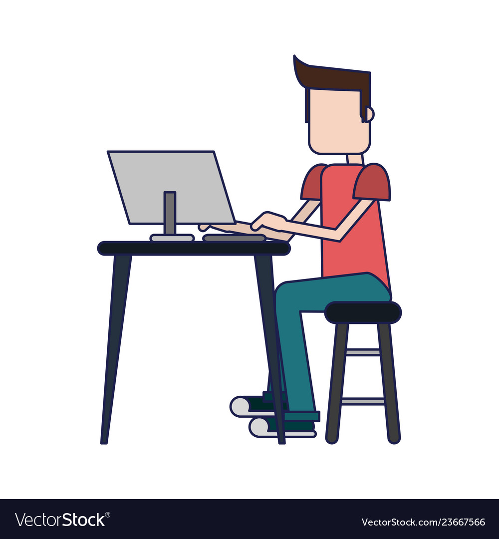 Student with computer Royalty Free Vector Image