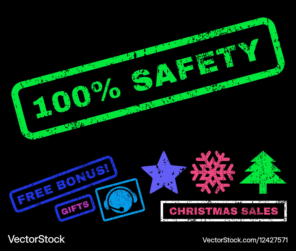 100 percent safety rubber stamp Royalty Free Vector Image