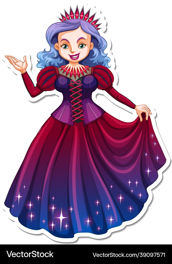 Beautiful queen cartoon character sticker Vector Image