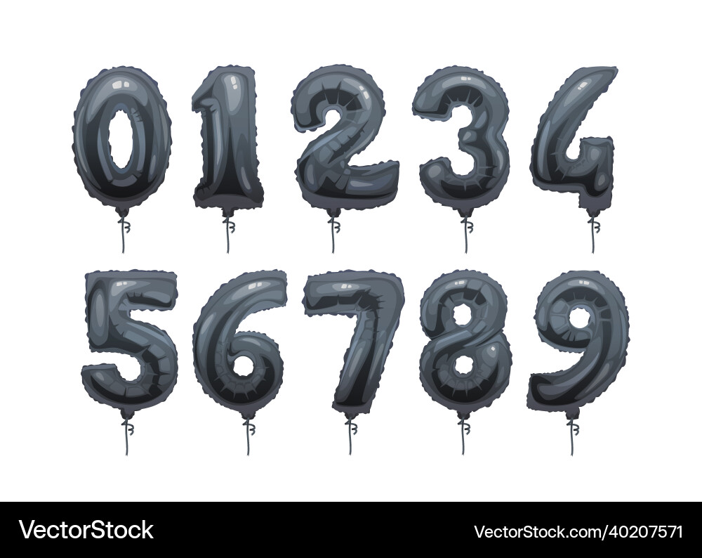 Black helium balloons numbers with ribbons set Vector Image