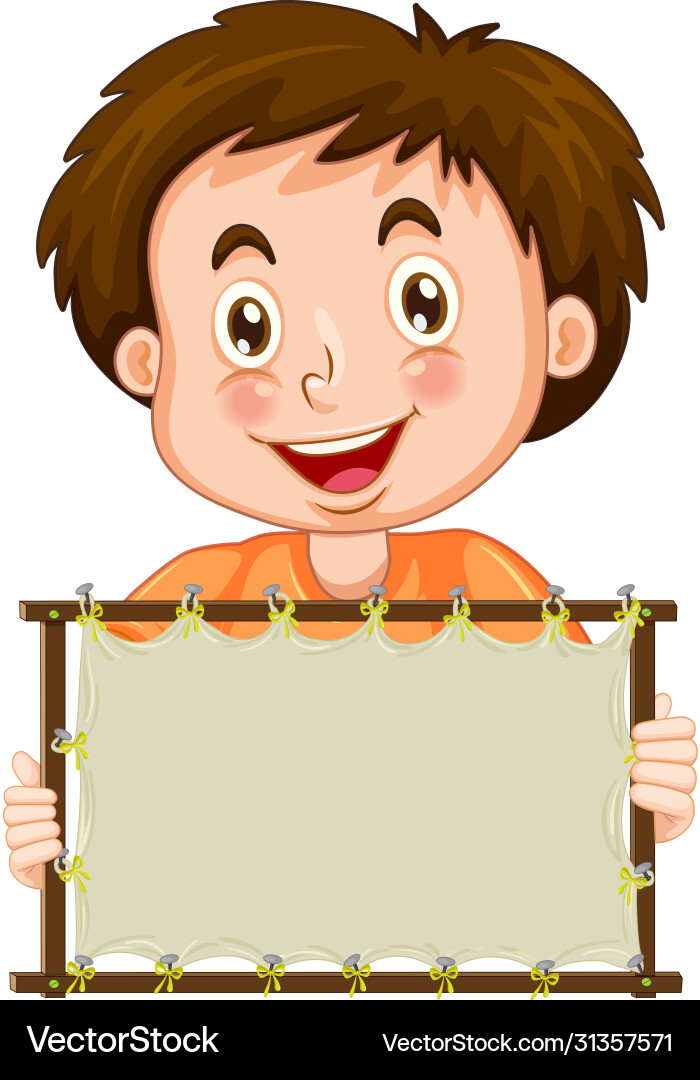 Blank sign template with happy boy on white Vector Image