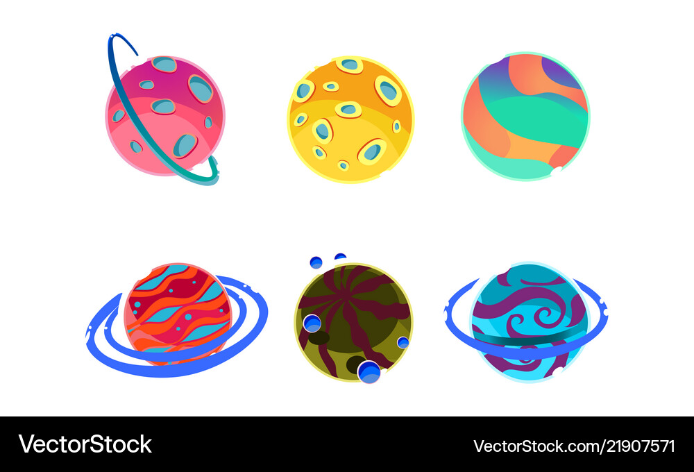 Colorful Alien Planets - Cosmic Set Royalty Free Vector