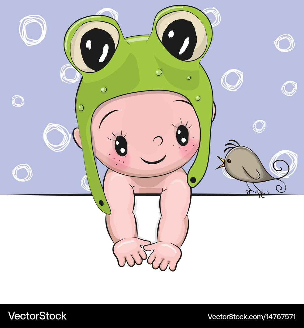 Cute cartoon baboy and a bird Royalty Free Vector Image