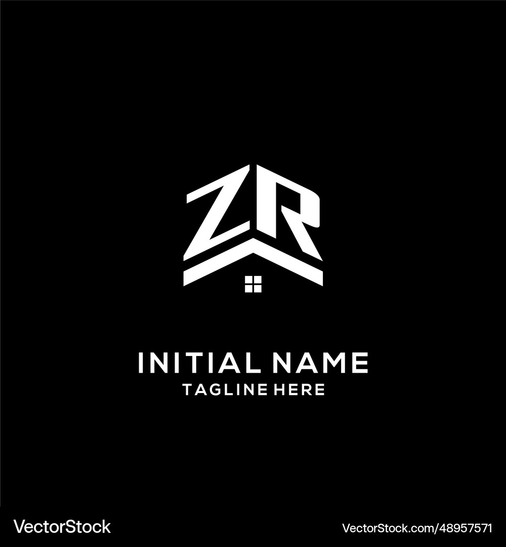 Initial zr logo with abstract home roof simple Vector Image