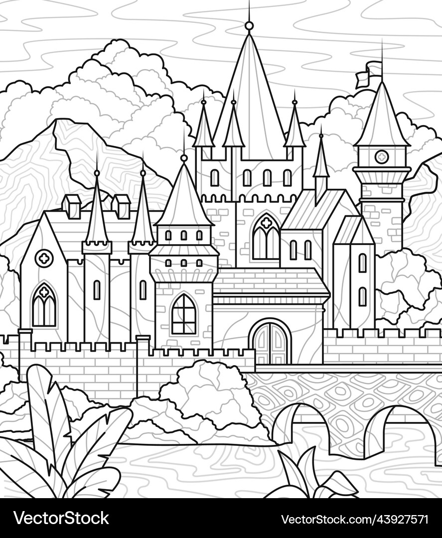 Medieval Castle Coloring Page Royalty Free Vector Image