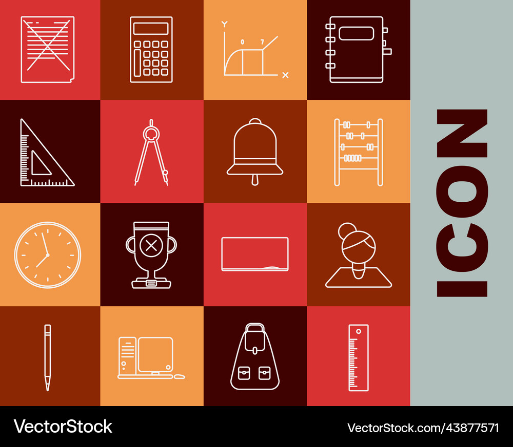 Set line ruler teacher abacus pie chart Royalty Free Vector