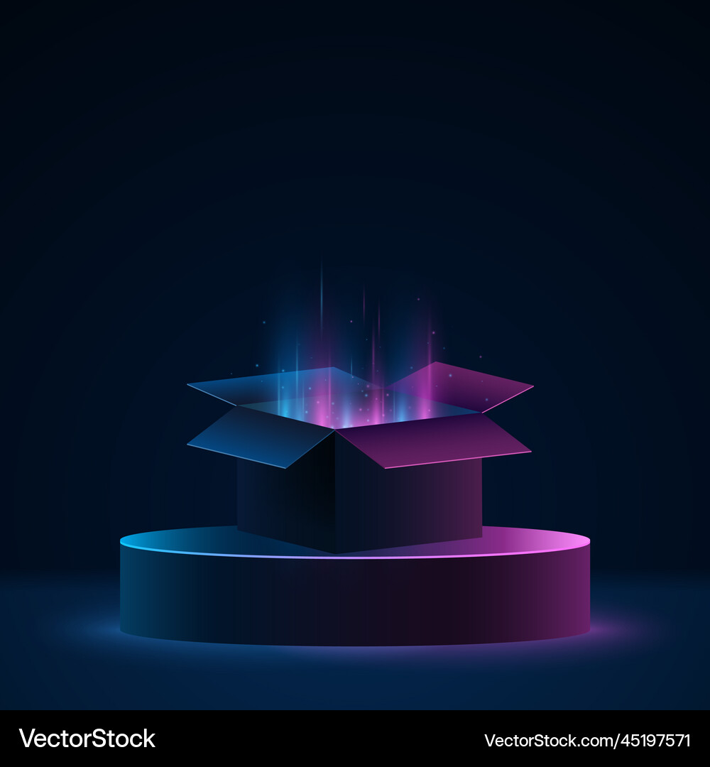 Stylish podium and glowing magical 3d box Vector Image