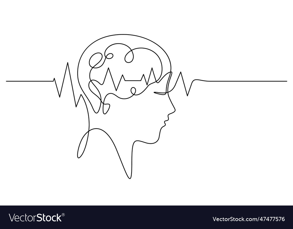 Brain waves pulse in human head scan continuous Vector Image