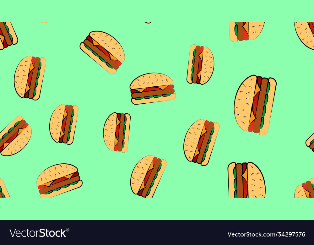 Burger seamless pattern fast food Royalty Free Vector Image