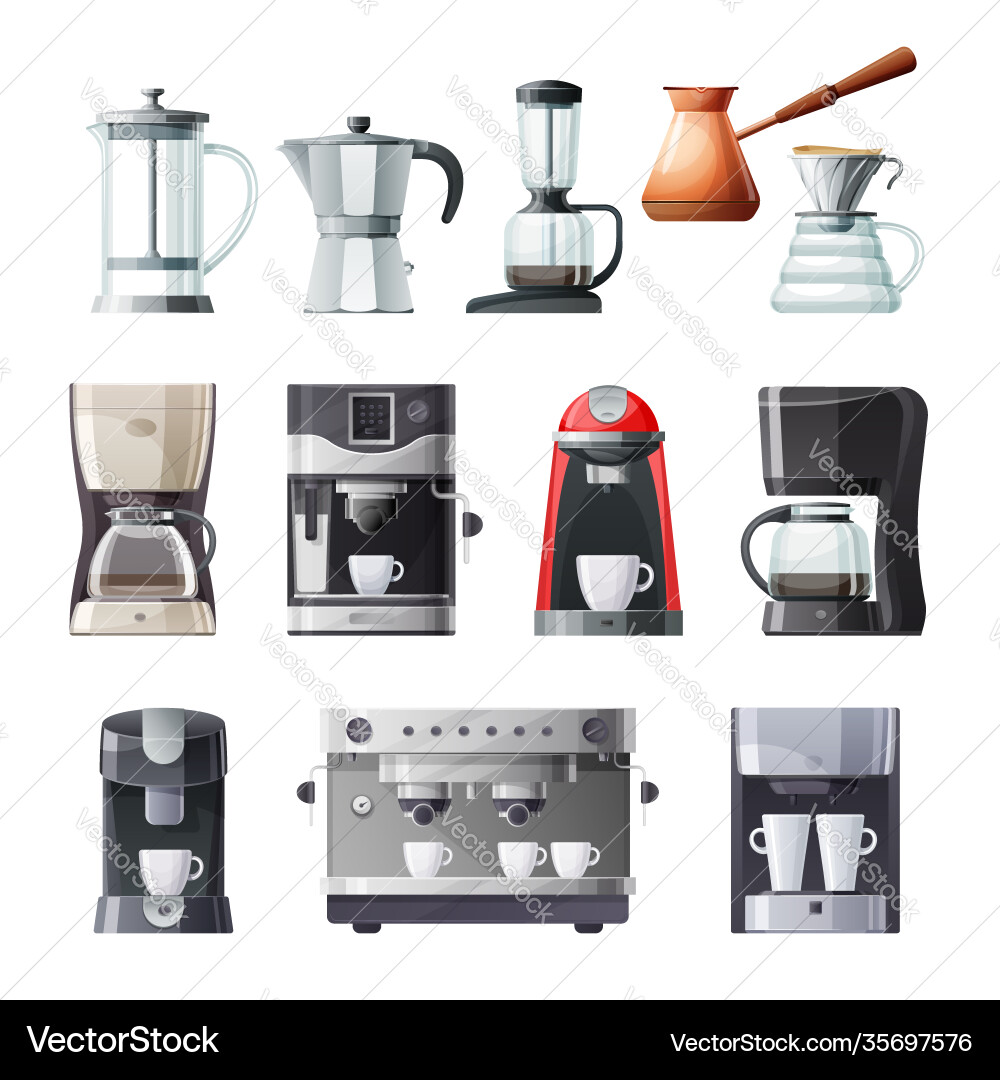 Coffee maker and espresso machine cartoon icons Vector Image