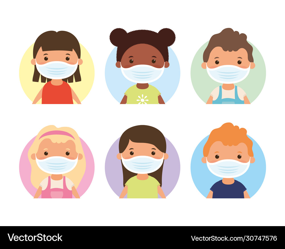 Diverse Kids with Face Masks Royalty Free Vector Image