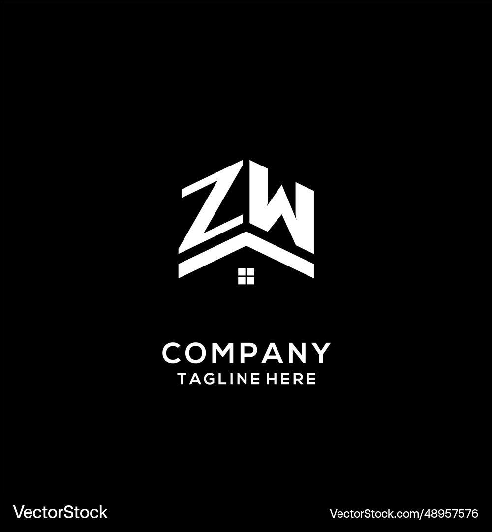 Initial zw logo with abstract home roof simple Vector Image