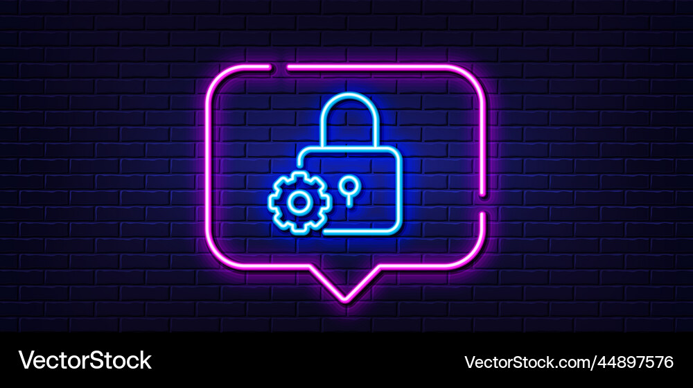 Lock line icon padlock cogwheel sign neon light Vector Image