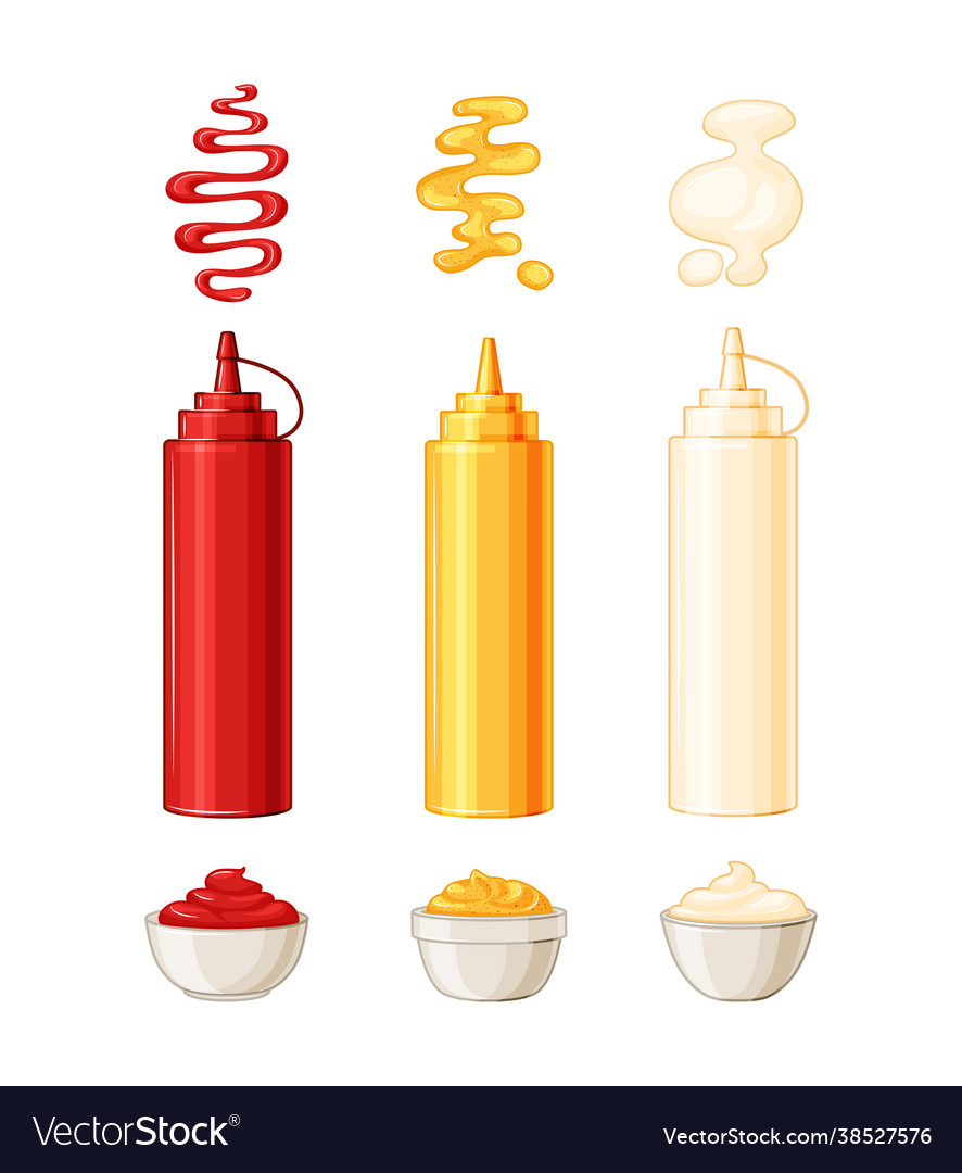 Mayonnaise mustard tomato ketchup Royalty Free Vector Image