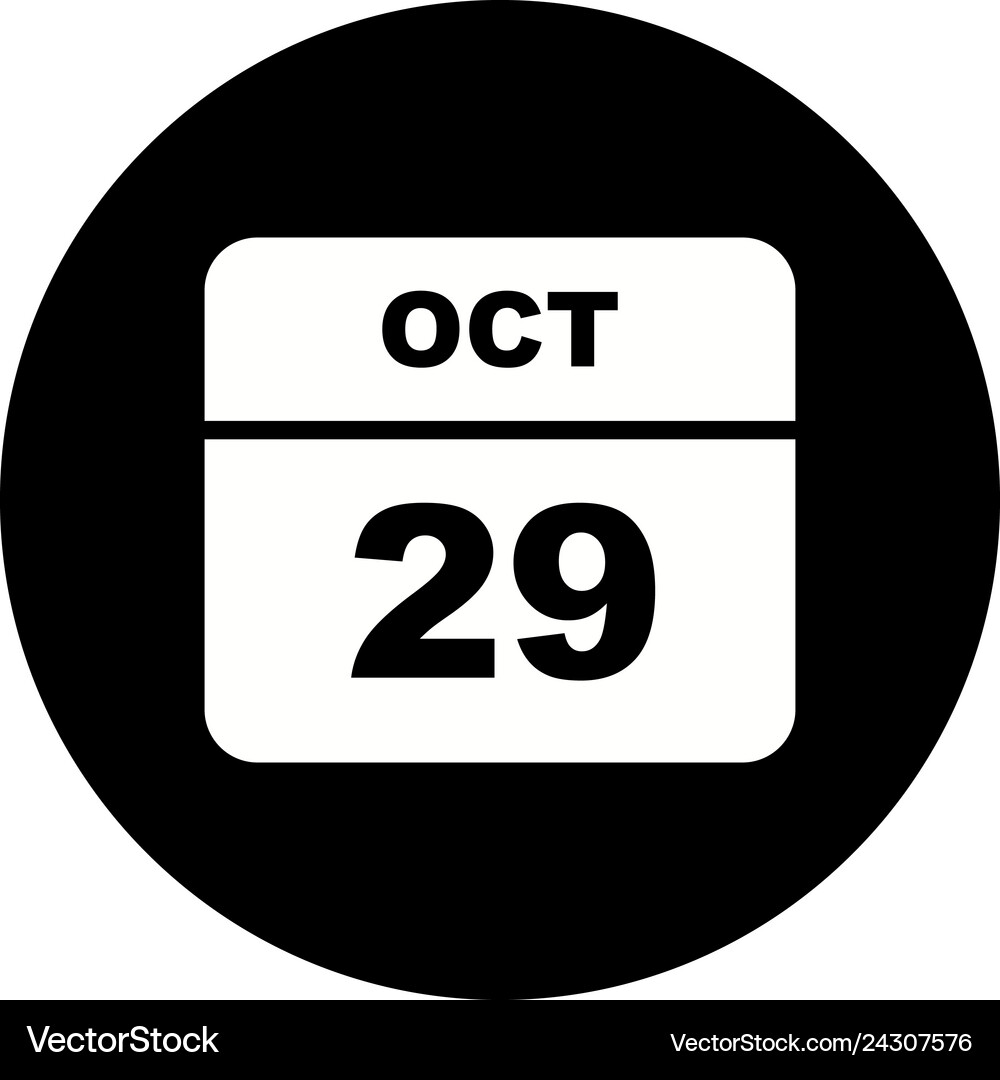 October 29th date on a single day calendar Vector Image
