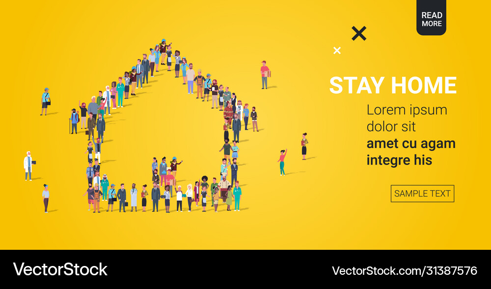 People crowd gathering in house shape stay home Vector Image