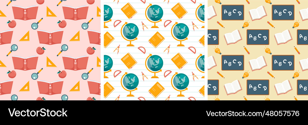 Set of happy teacher seamless pattern design Vector Image