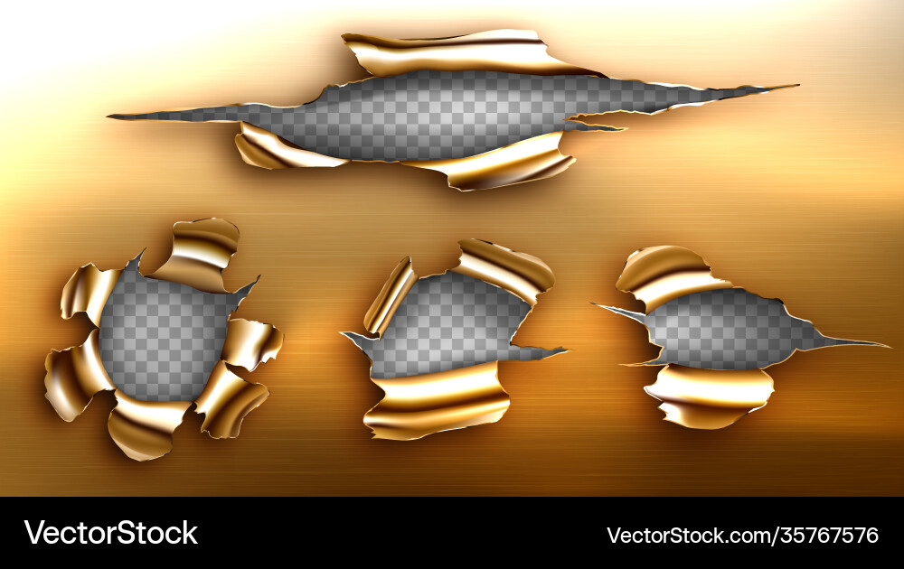 Torn hole ragged crack in golden sheet Royalty Free Vector