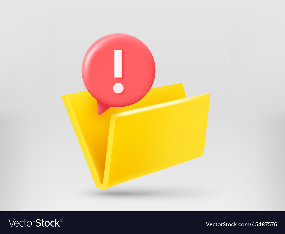 Yellow folder with exclamation mark 3d Royalty Free Vector