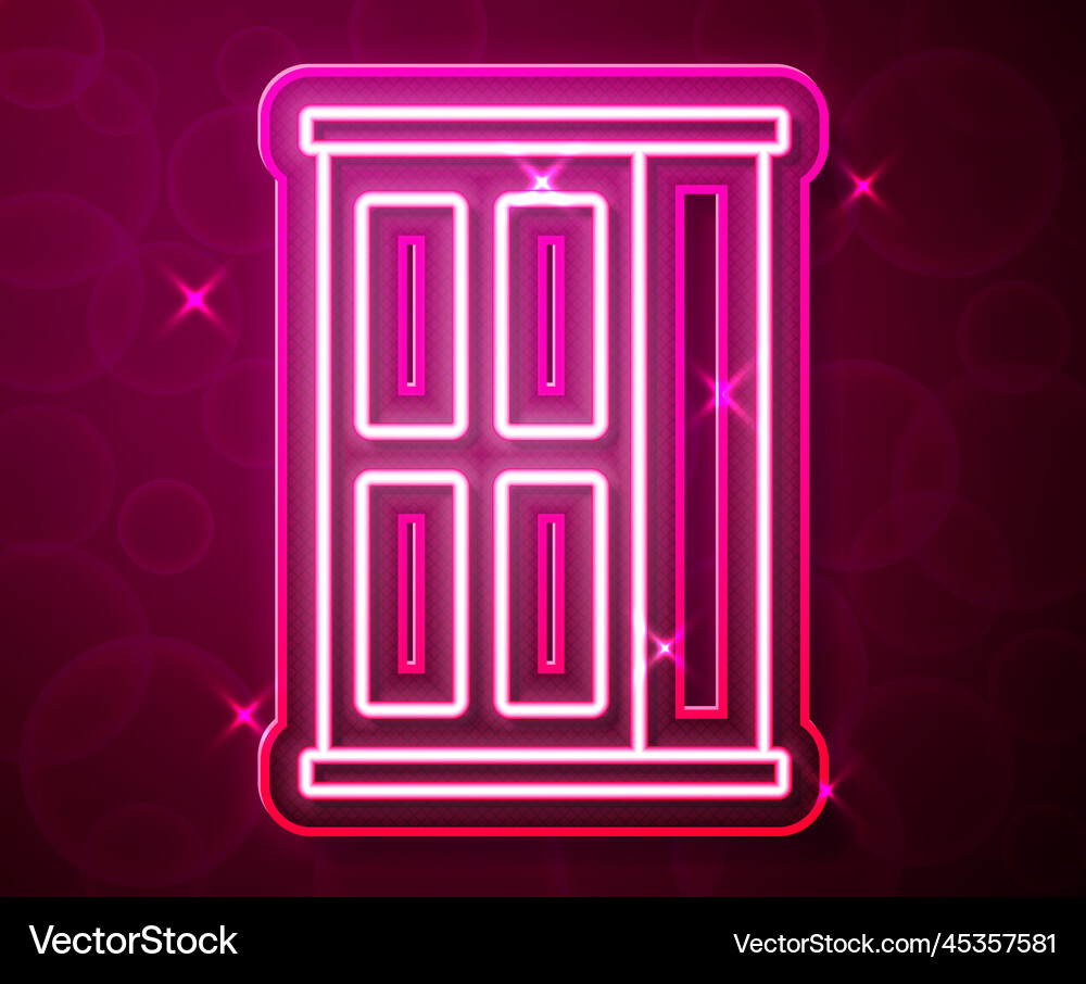 Glowing neon line wardrobe icon isolated on red Vector Image