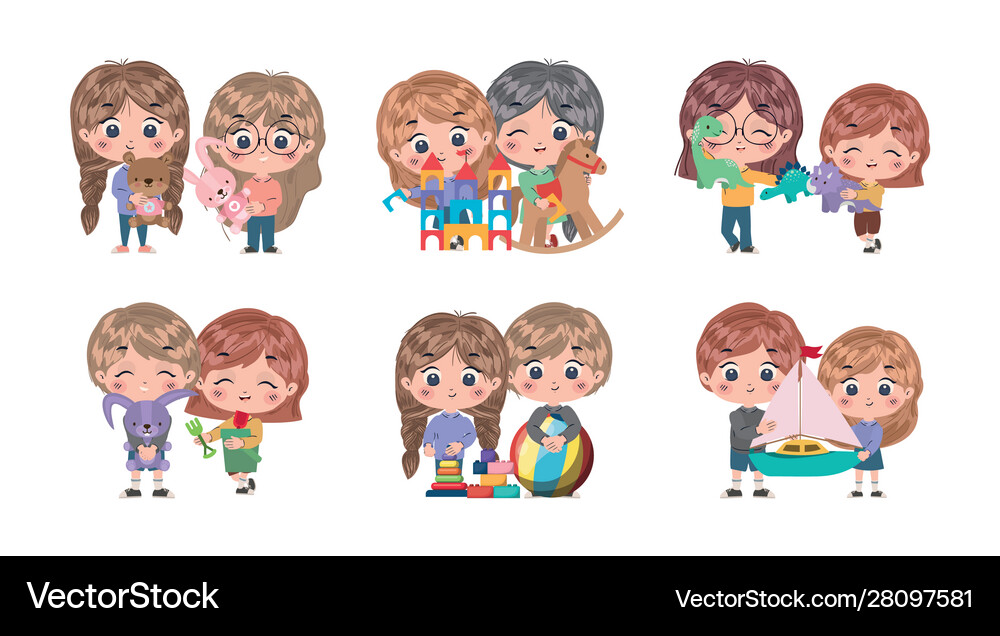Isolated set kids cartoons design Royalty Free Vector Image