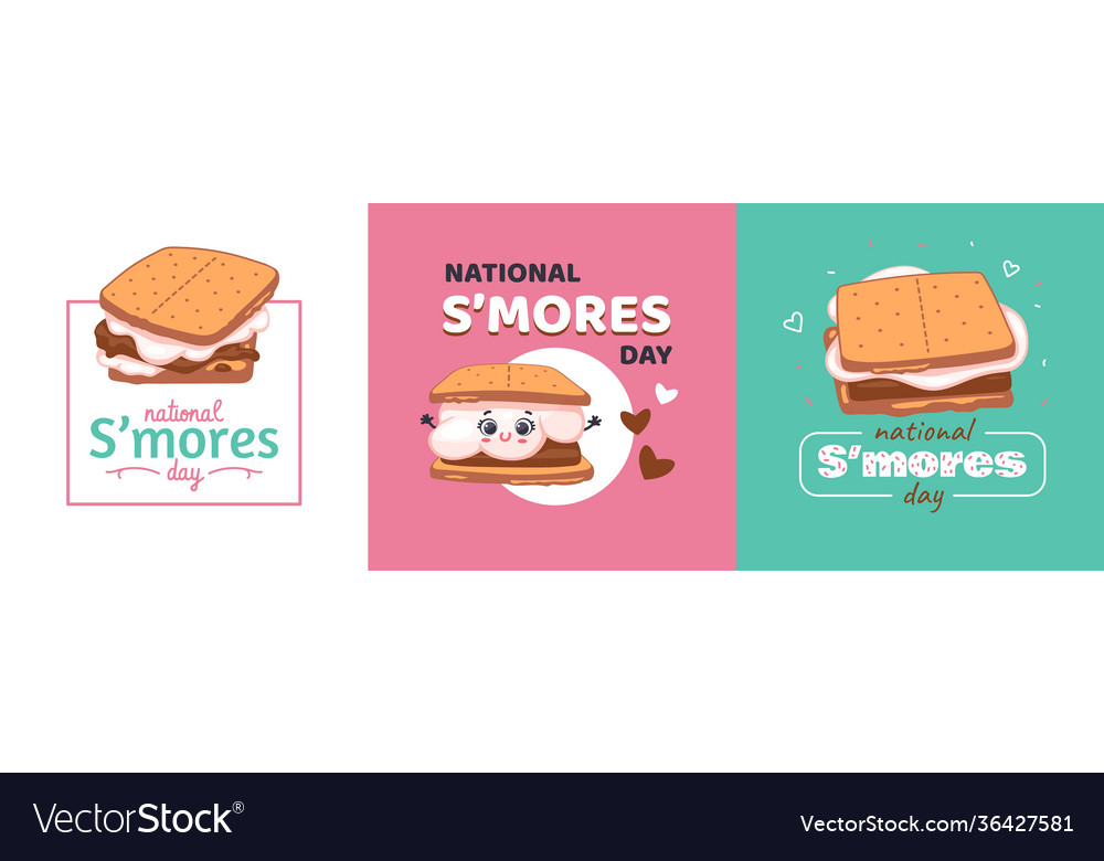 Set cards for national smores day with Royalty Free Vector