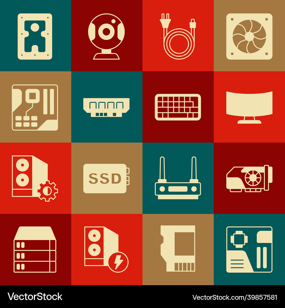 Set motherboard digital chip video graphic card Vector Image