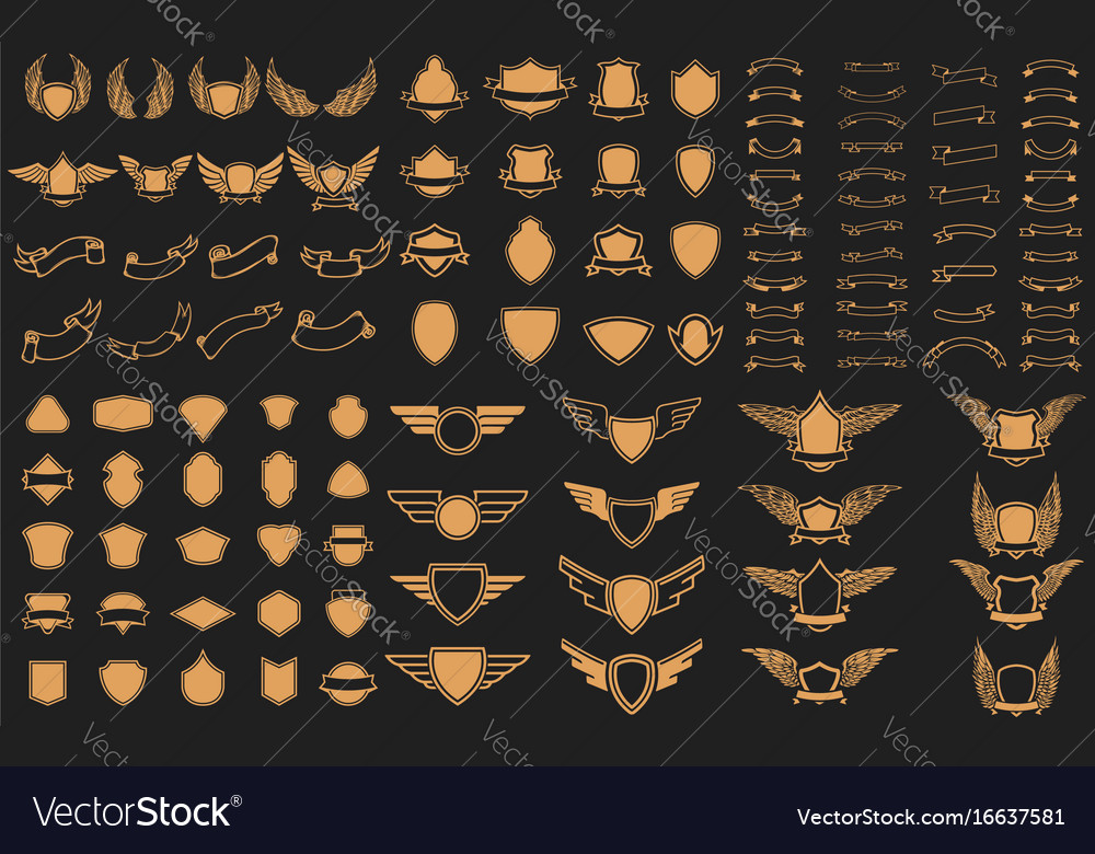 Set of empty emblems ribbons winged Royalty Free Vector