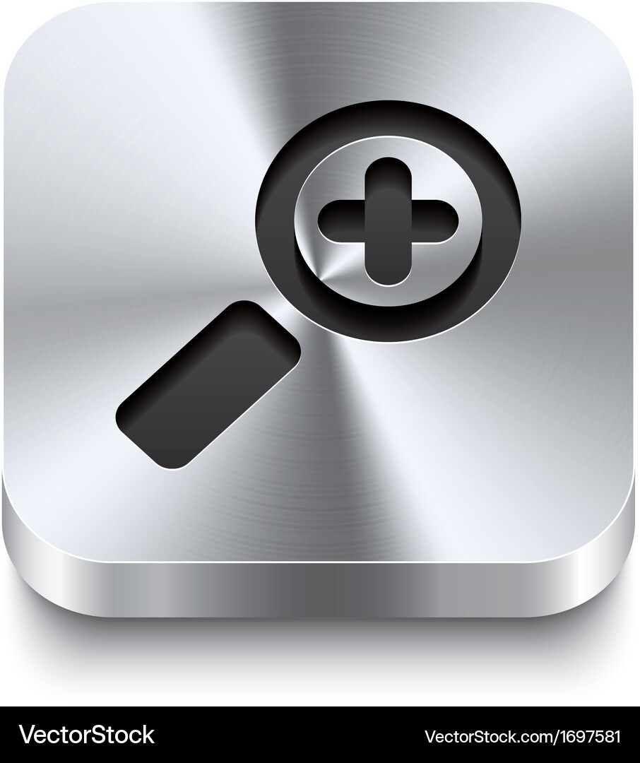 Square metal button perspektive - zoom in icon Vector Image