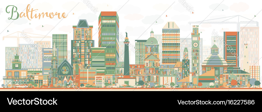 Abstract baltimore skyline with color buildings Vector Image
