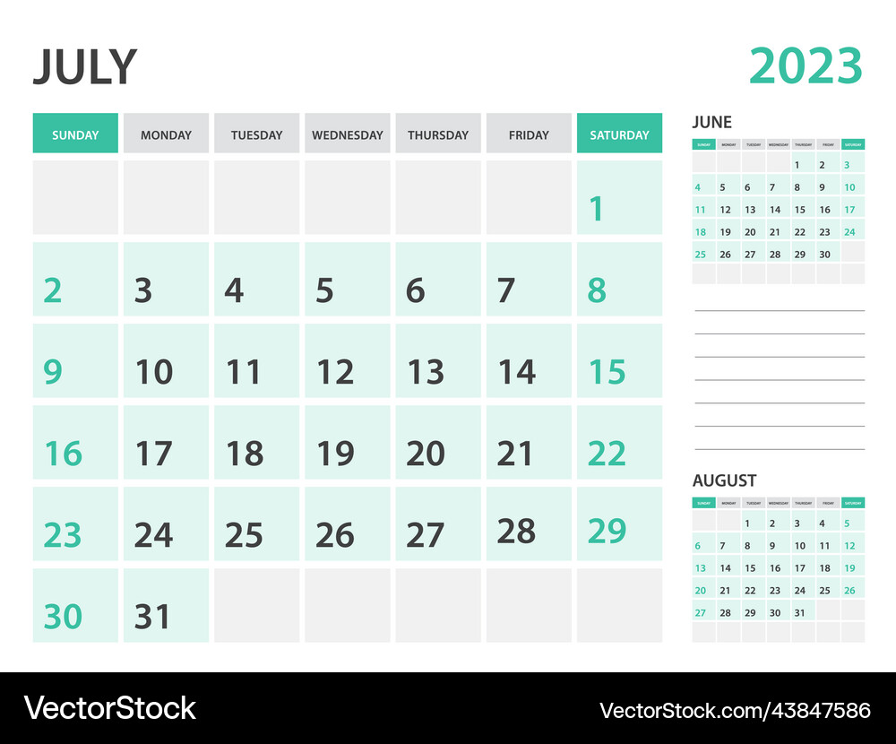 Calendar 2023 template-july year monthly Vector Image