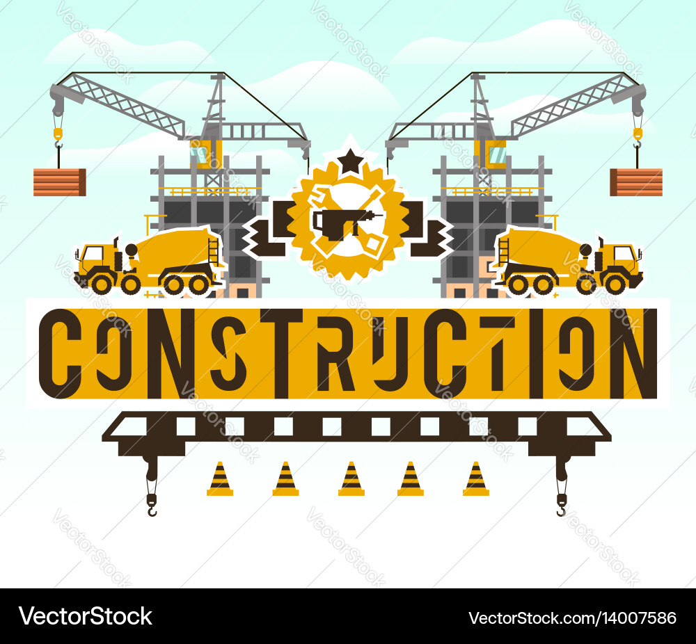 Construction site crane lifting concrete slabs Vector Image