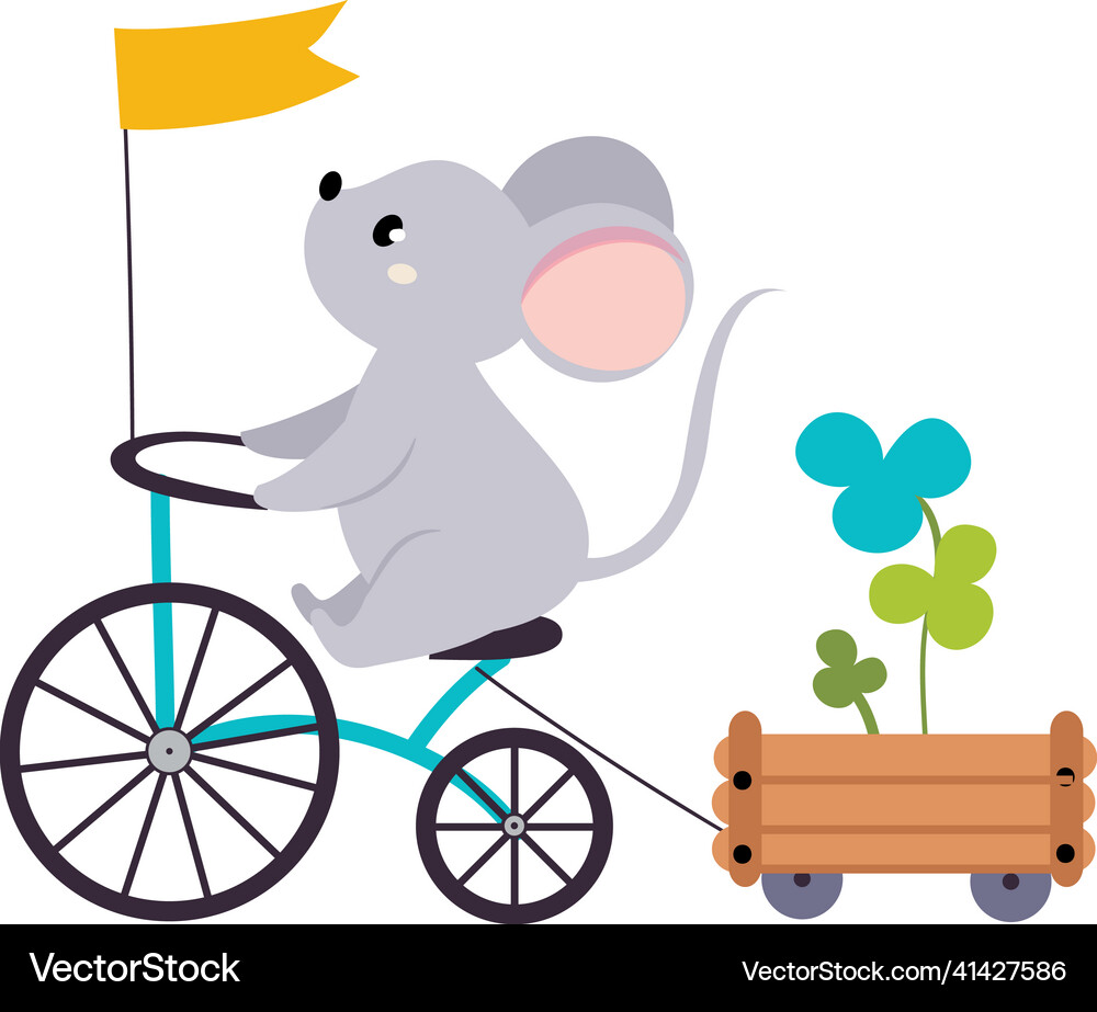 Cute mouse biking or cycling riding bicycle Vector Image