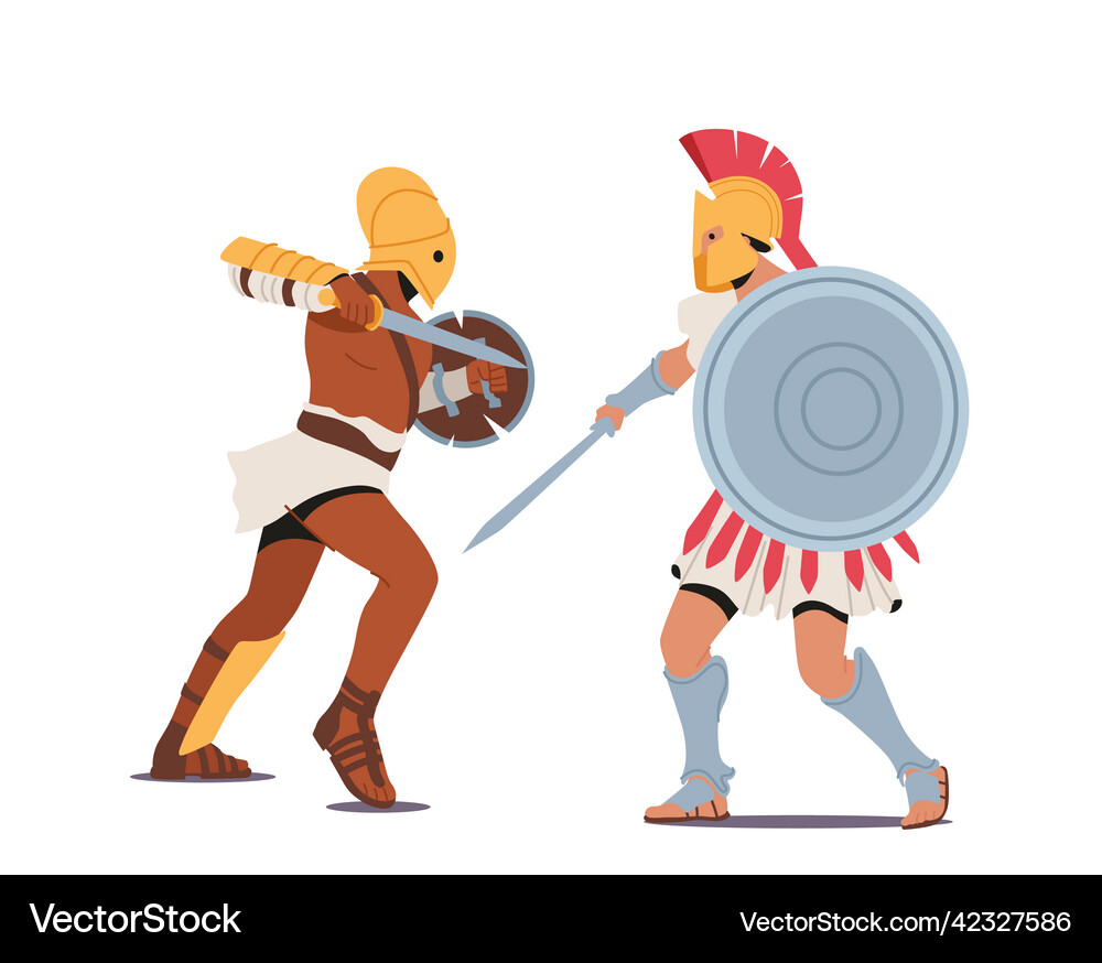 Gladiators male character fighting on coliseum Vector Image