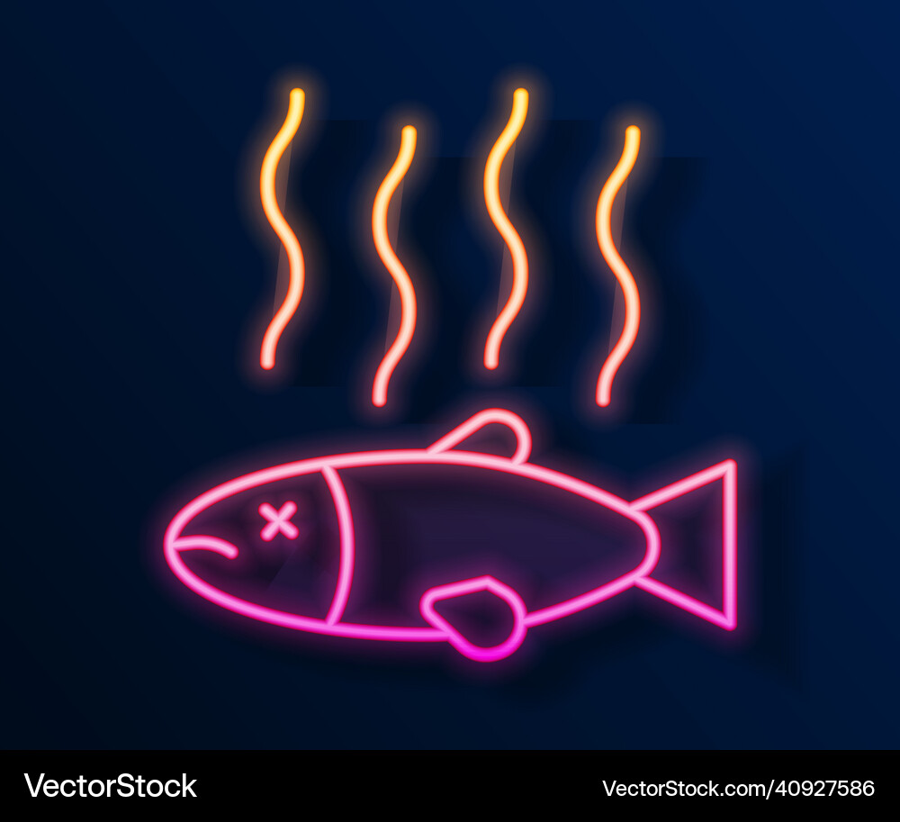 Glowing neon line dead fish icon isolated on black