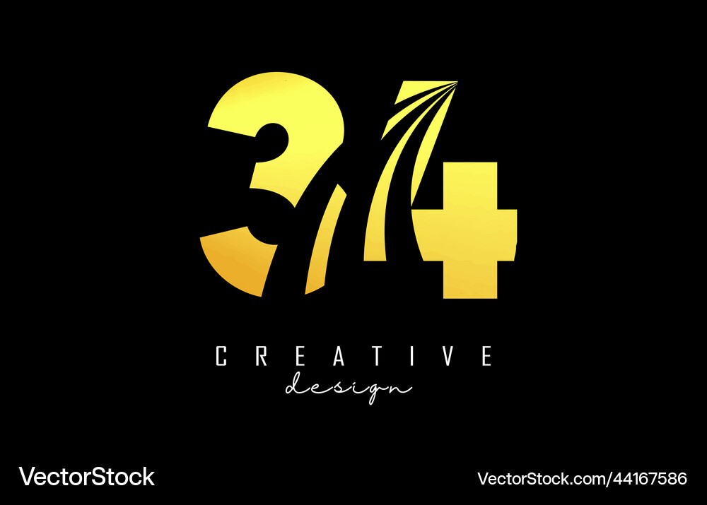 Golden creative number 34 3 4 logo with leading Vector Image