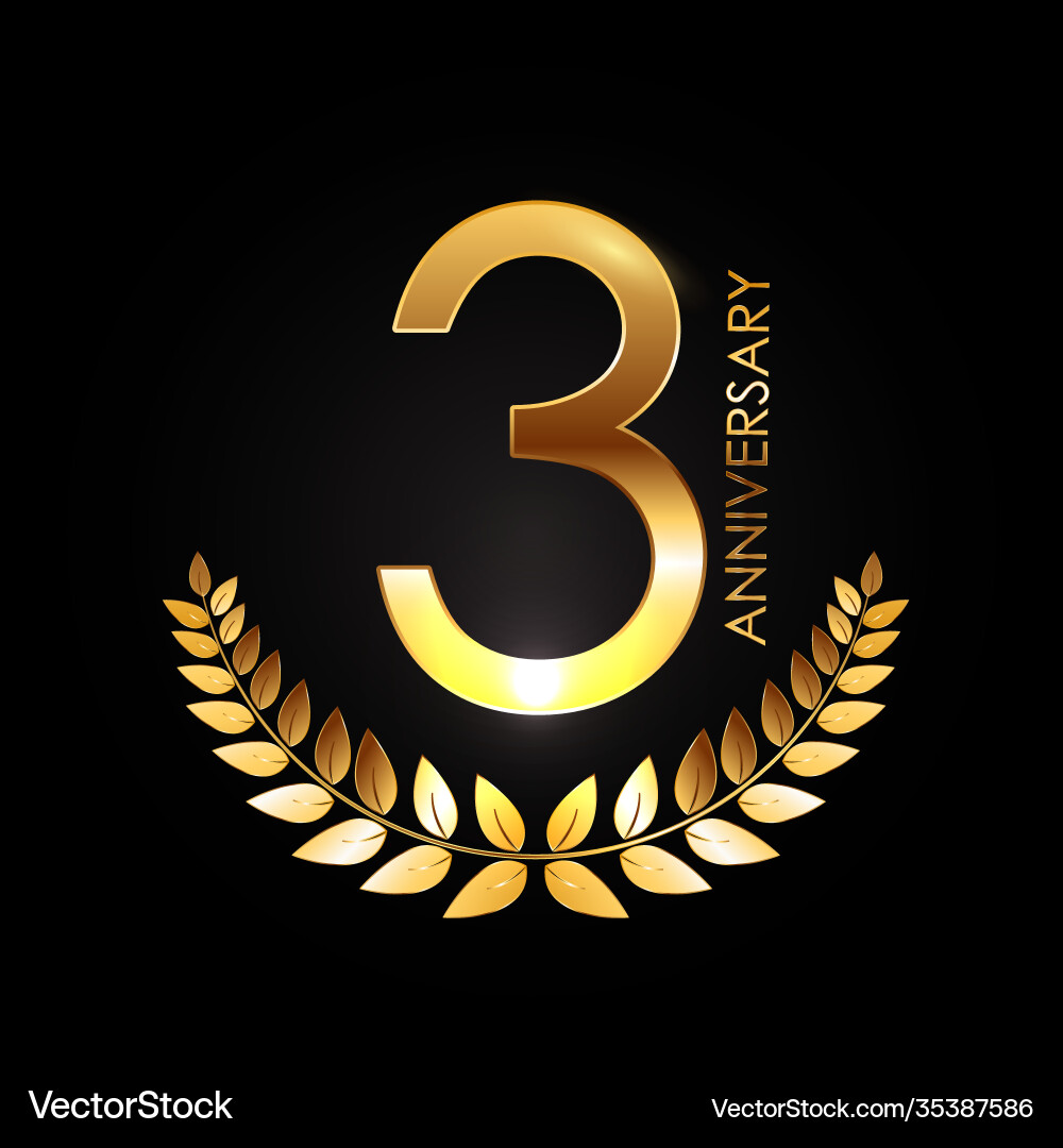 Golden template logo 3 years anniversary Vector Image