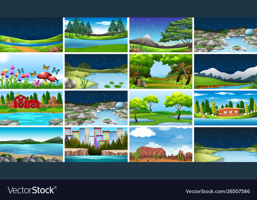 Huge set nature scenes day night rural Royalty Free Vector