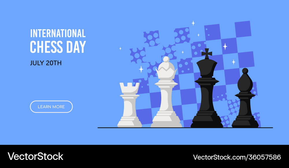 International chess day banner template outline Vector Image