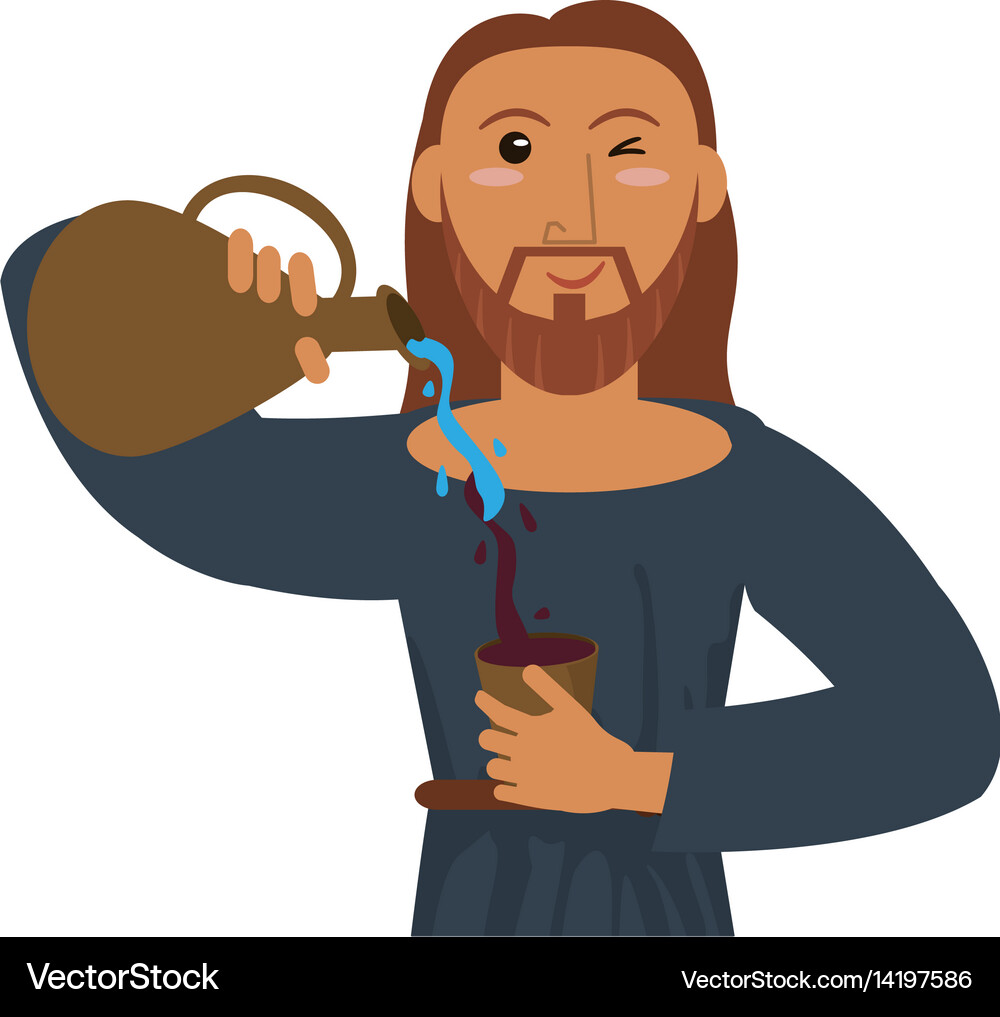 Jesus christ holding clay pitcher water wine Vector Image