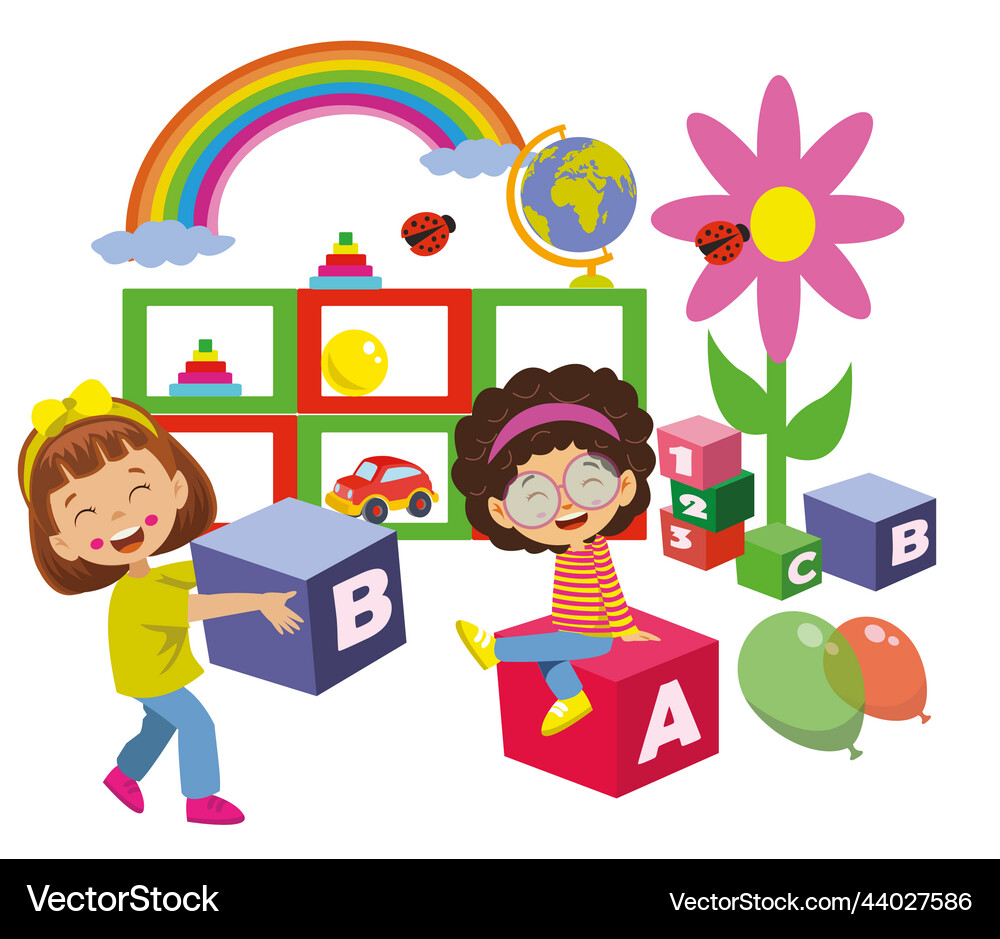 Learning letters kids carrying letter cubes Vector Image