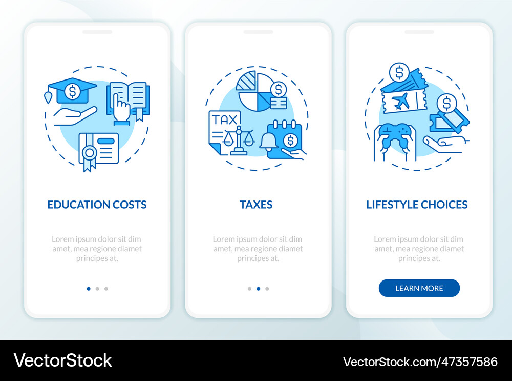 Living expenses blue onboarding mobile app screen Vector Image