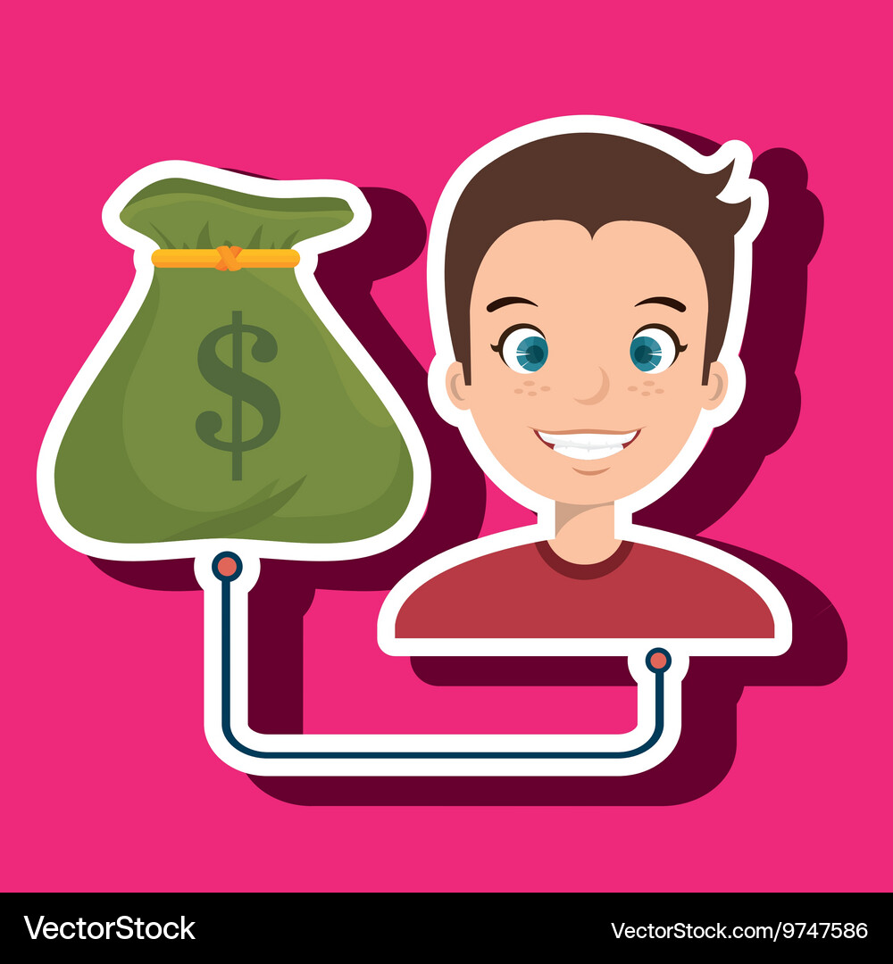 Man with bag money isolated icon design Royalty Free Vector