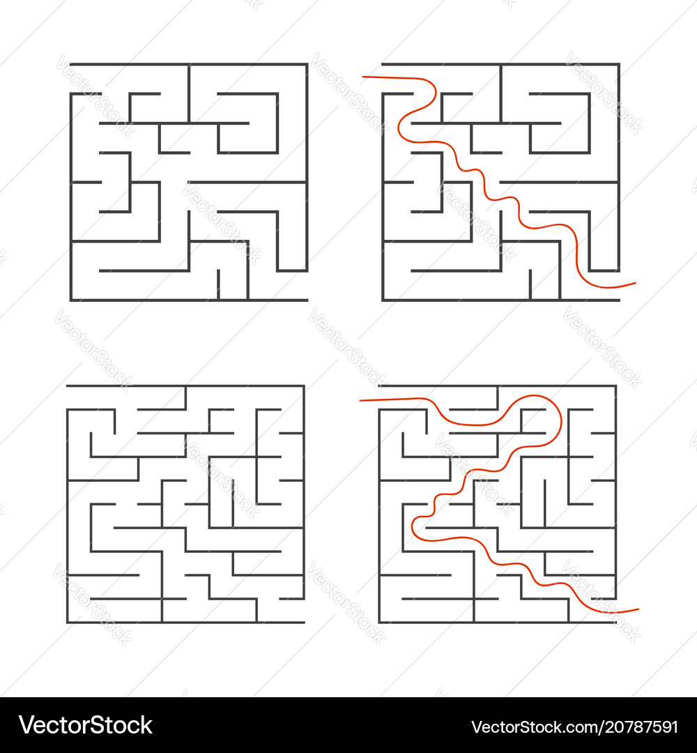 A set of square simple labyrinths an interesting Vector Image