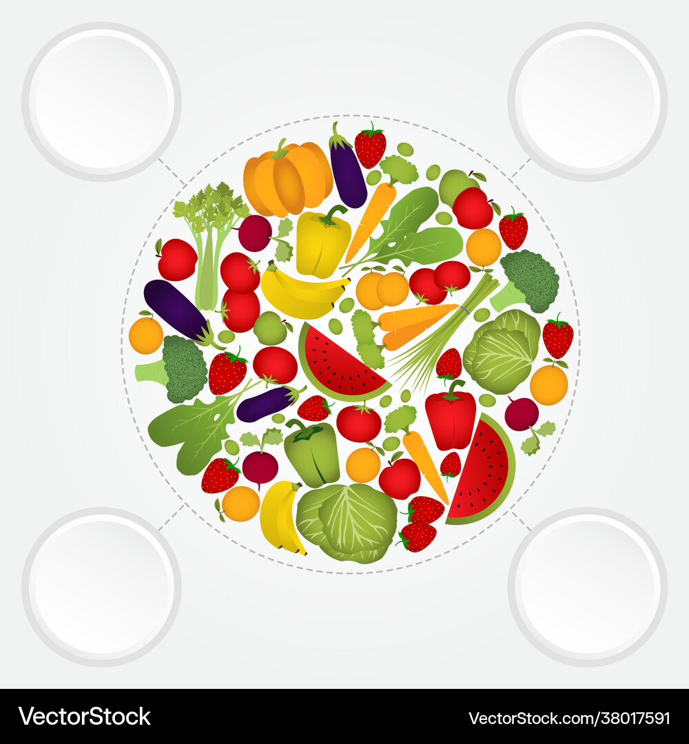 Circle fruits and vegetables with copy space Vector Image