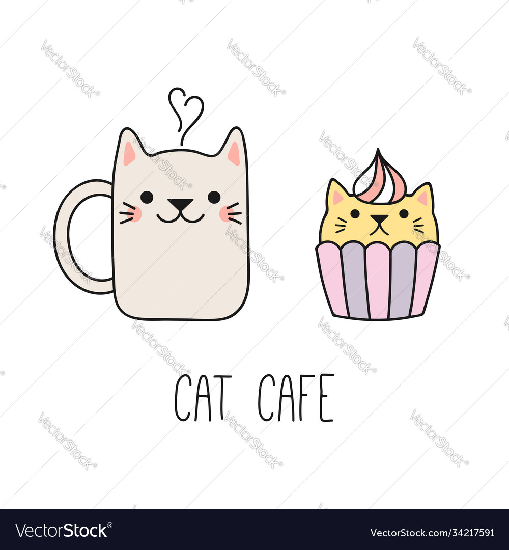 Cute cat cafe Royalty Free Vector Image - VectorStock