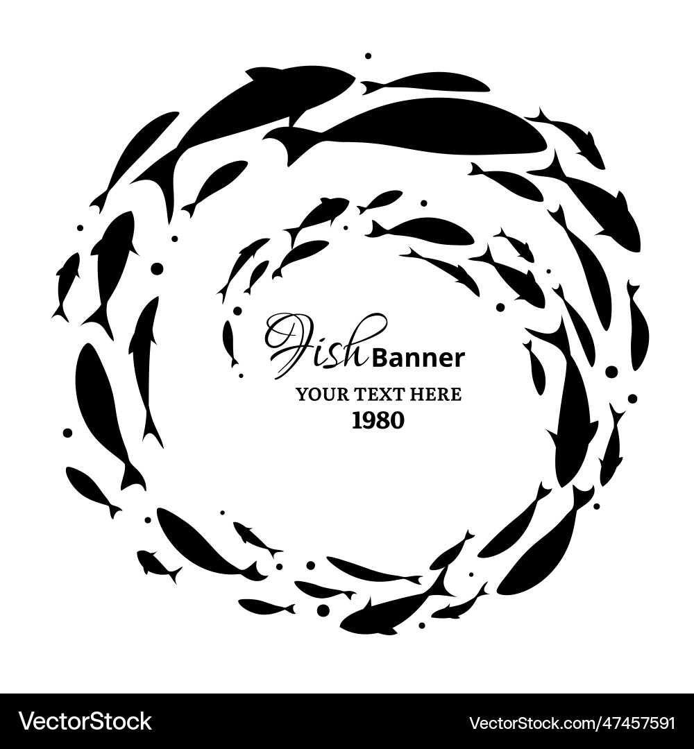 Fish banner spiral design black circle school Vector Image